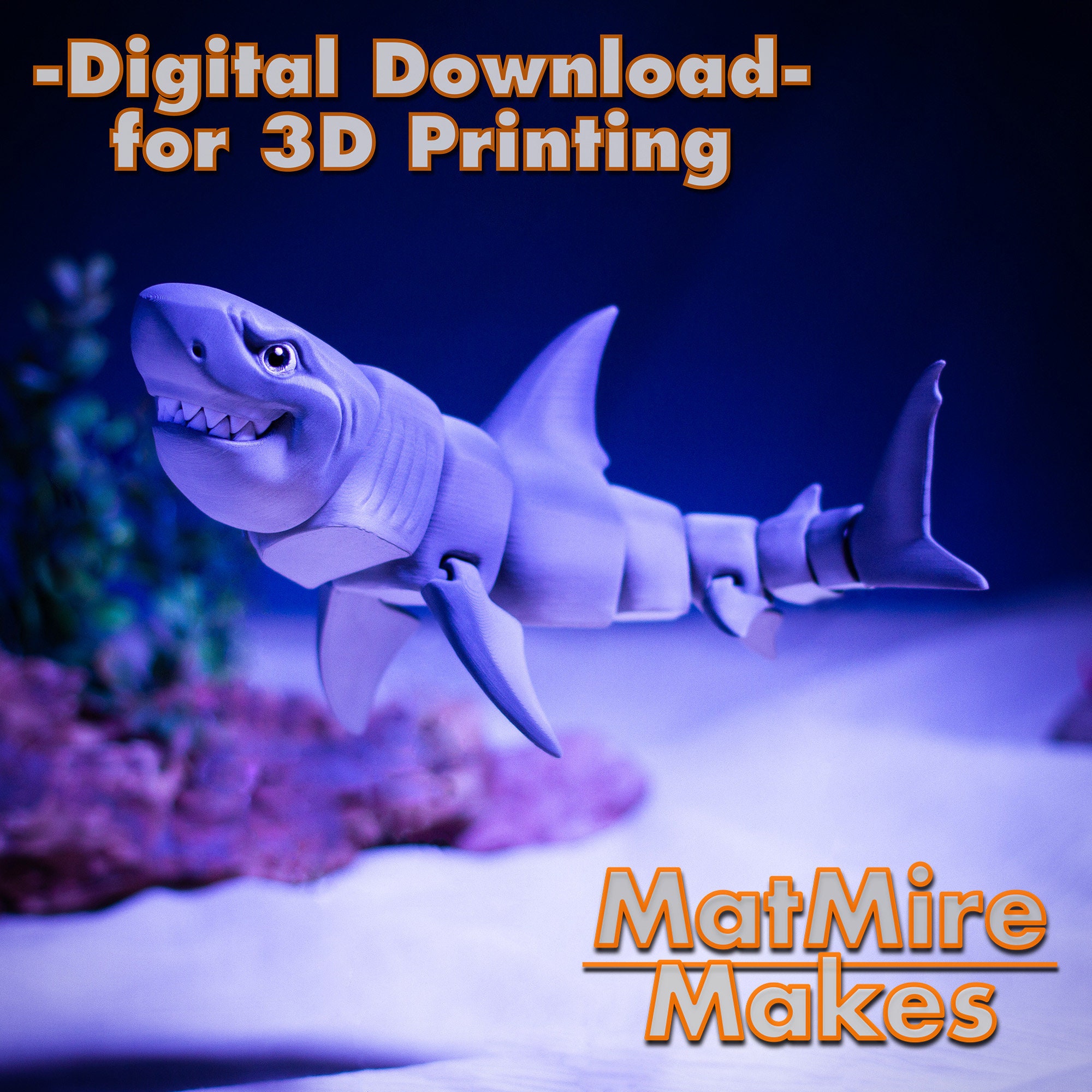 Great White Shark Digital .STL File for 3d Printing, Articulated Fidget ...