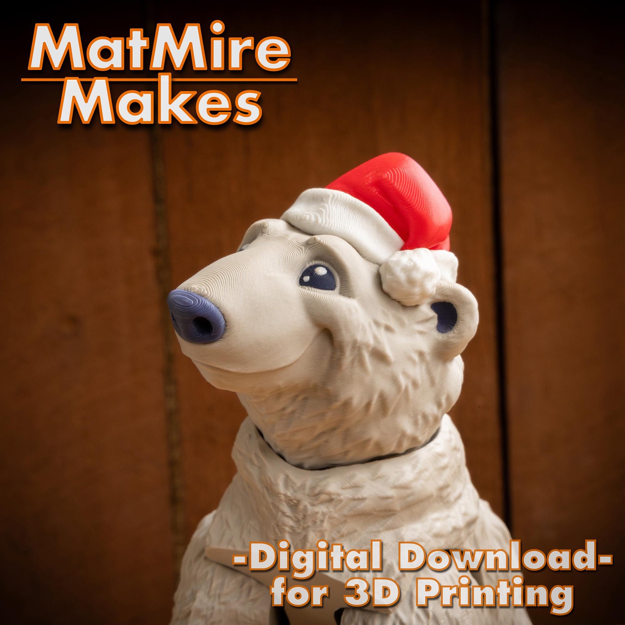 Polar Bear Digital .STL File for 3d Printing, Santa Hat Version ...