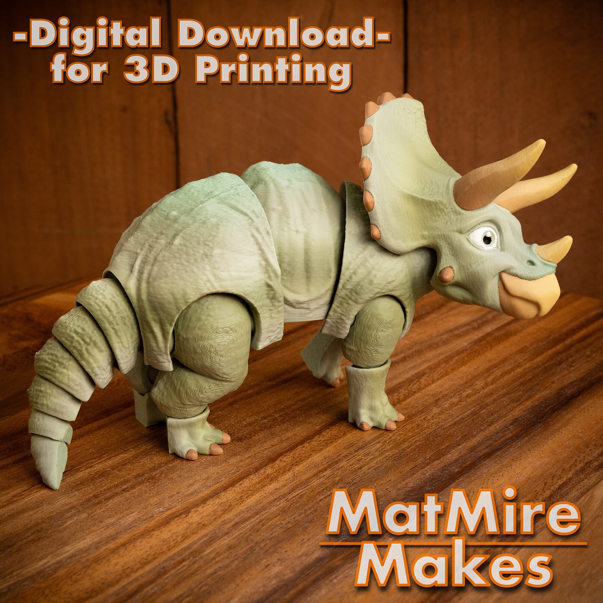 Triceratops Digital .STL File for 3d Printing, Articulated Fidget ...