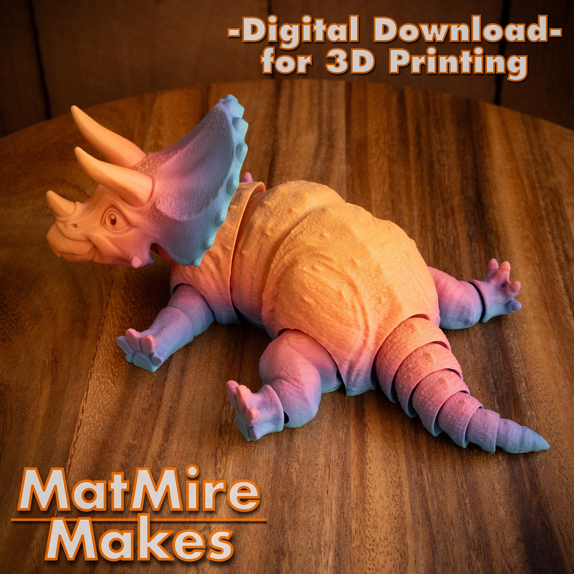 Triceratops Digital .STL File for 3d Printing, Articulated Fidget ...