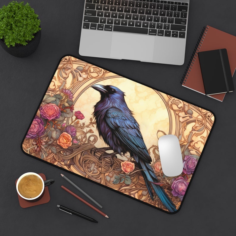 Raven Desk Mat Art Deco Nouveau Mouse Pad Cottagecore - Etsy