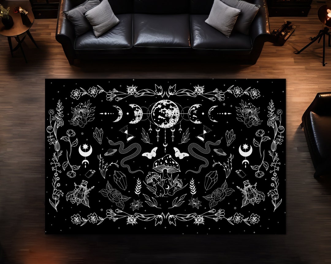 Gothic Area Rug, Moon Phase Rug, Witchcraft Decor, Halloween Decor ...
