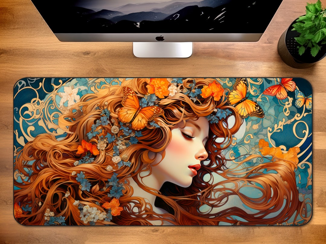 Fairy Butterfly Desk Mat, Moth Girl Princess Mouse Pad, Cottagecore ...