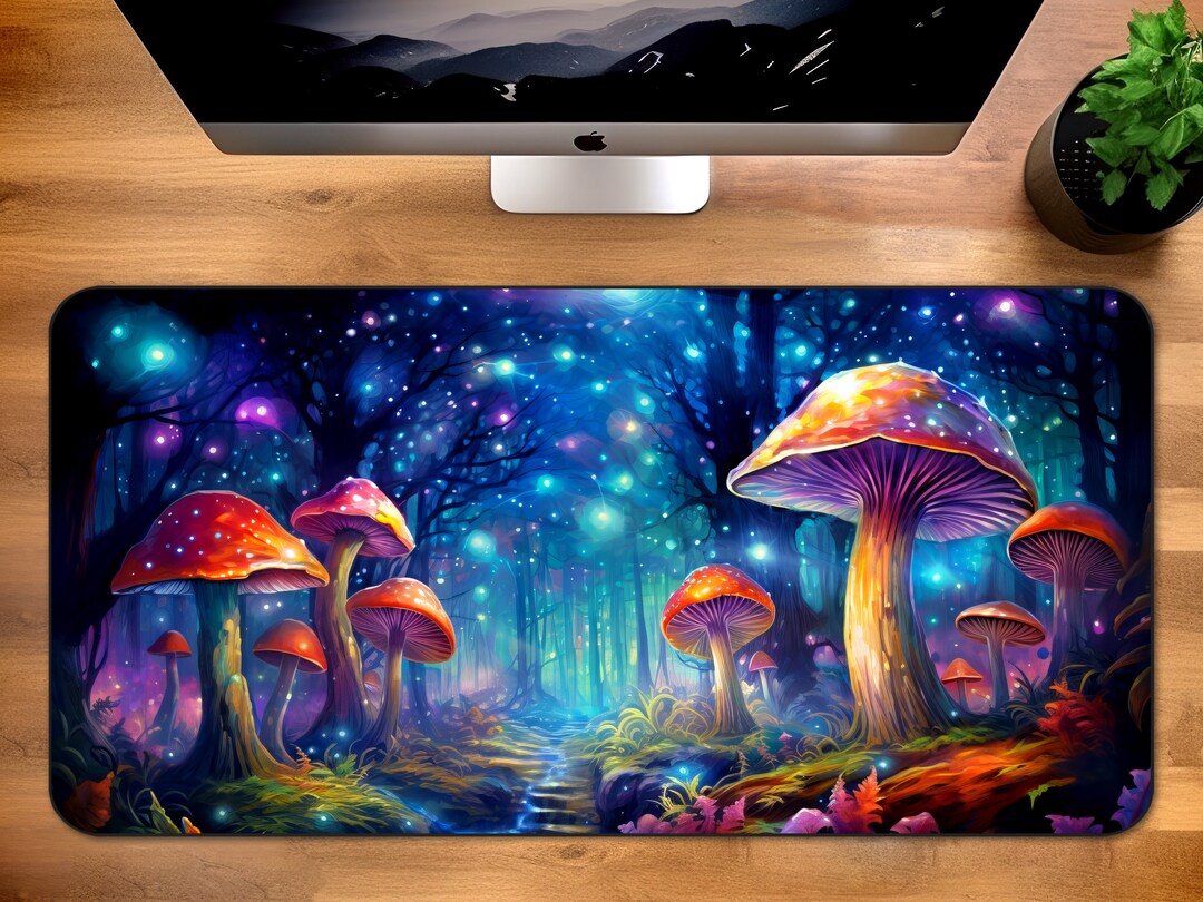 Trippy Mushrooms Desk Mat, Mystic Forest Mouse Pad, Cottagecore ...