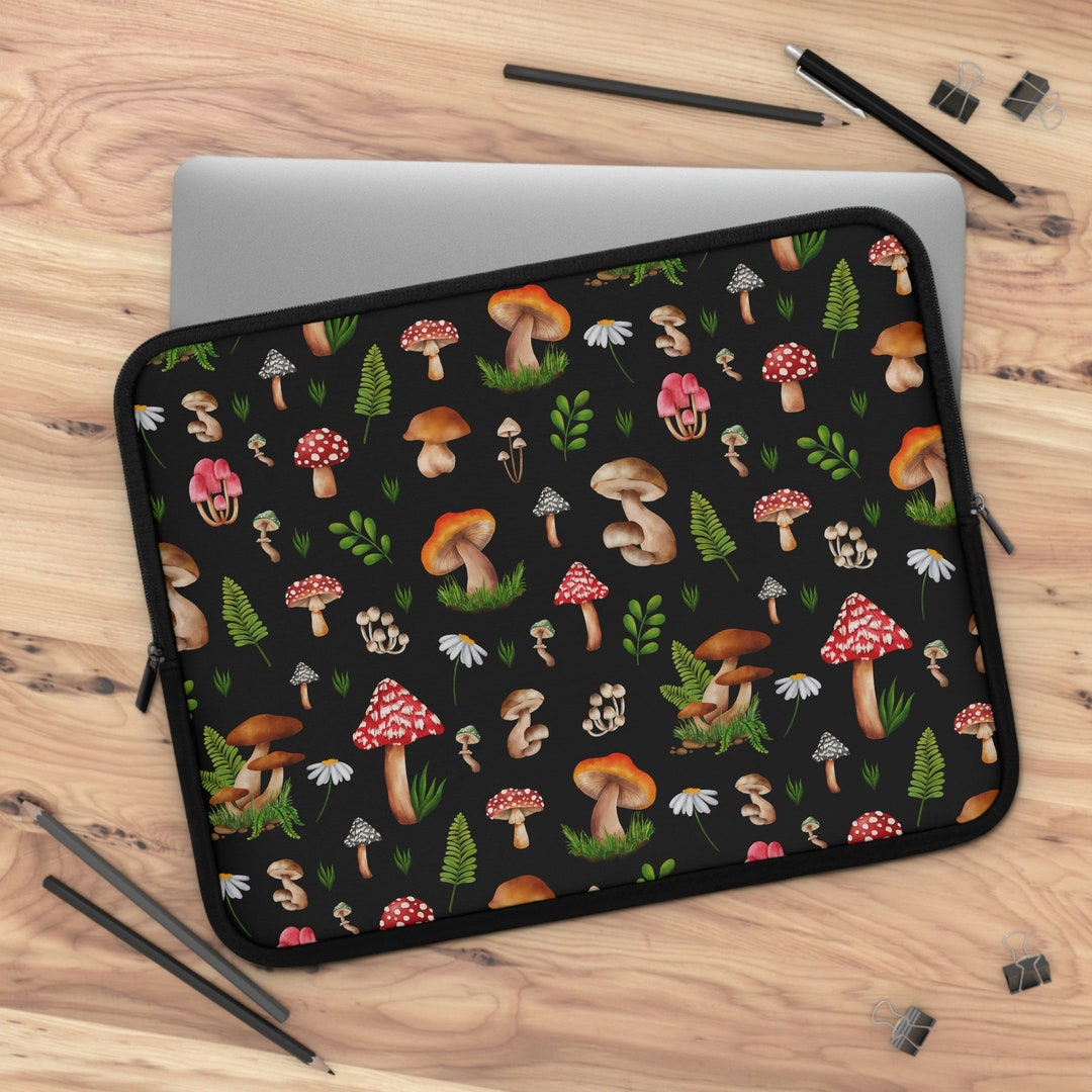 Mushroom Cottagecore Laptop Sleeve, Witchy Nature Flowers Plants Tablet ...