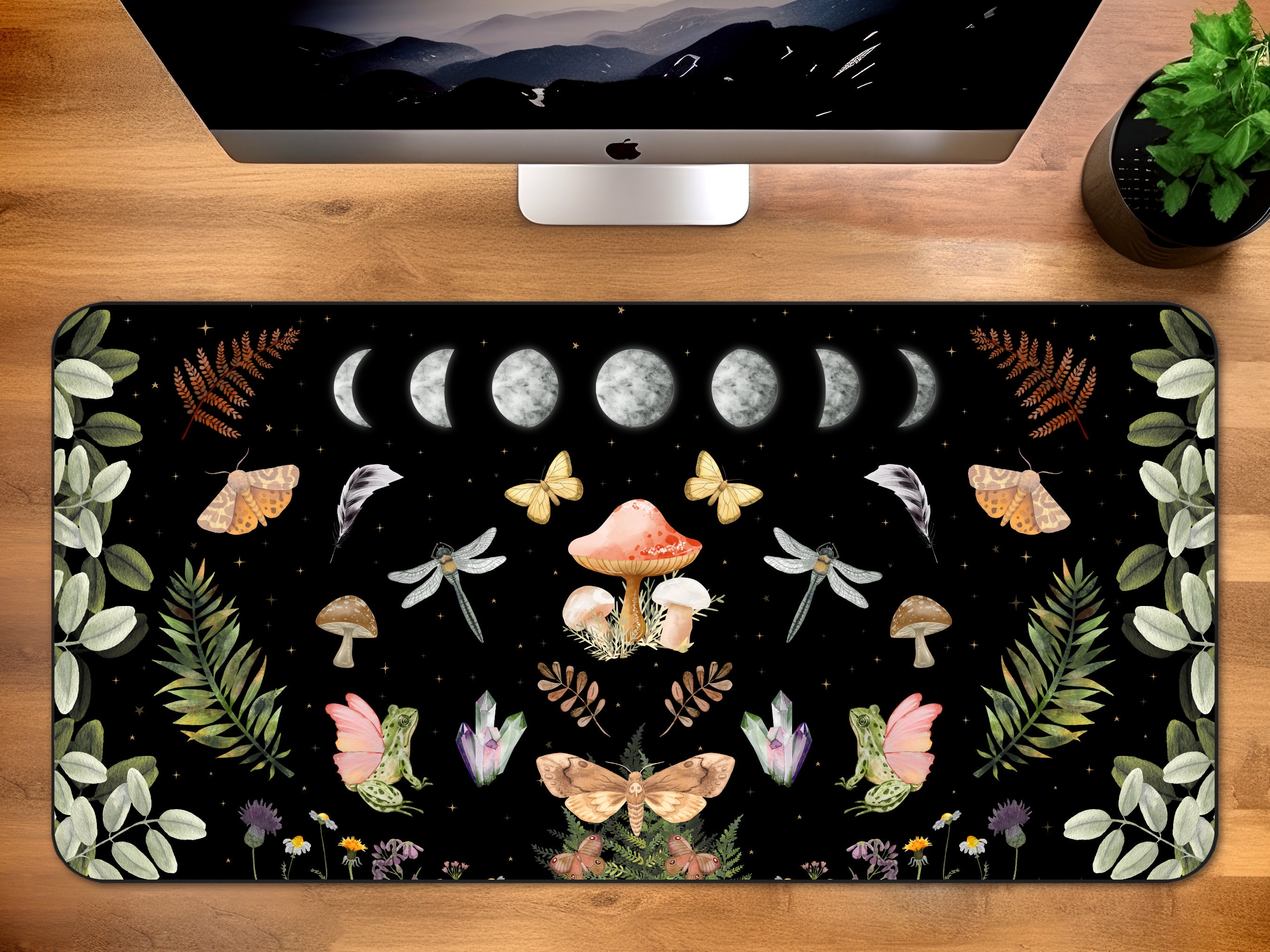 Mushroom Desk Mat Moth Desk Mat Witchy Office Decor Moon - Etsy