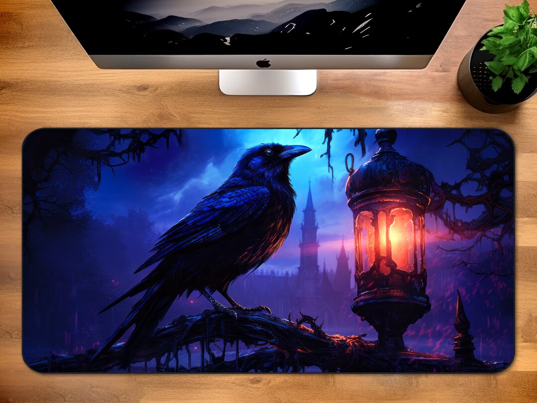 Black Raven Bird Desk Mat, Spooky Horror Halloween Mouse Pad, Aesthetic ...