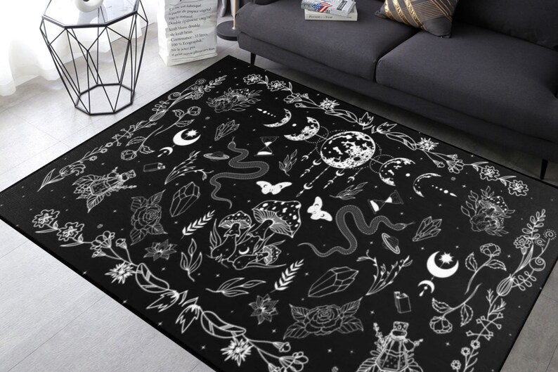 Gothic Area Rug Moon Phase Rug Witchcraft Decor Halloween - Etsy