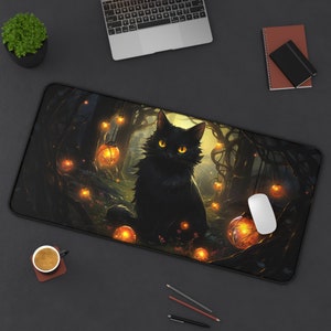 Black Cat Desk Mat, Halloween Mouse Pad, Cottagecore, Horror Aesthetic ...