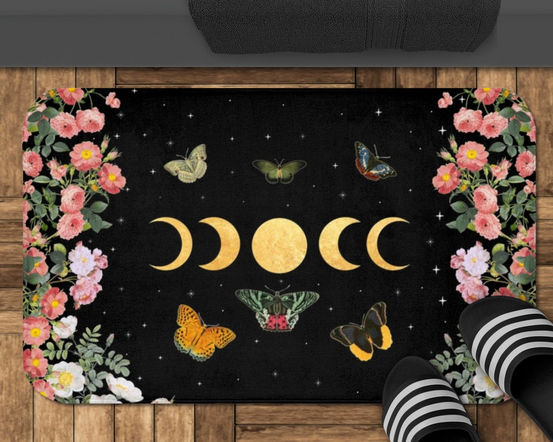 Moon Phase Bath Mat, Witchy Cottagecore Bathroom Rug, Goth Bathroom ...
