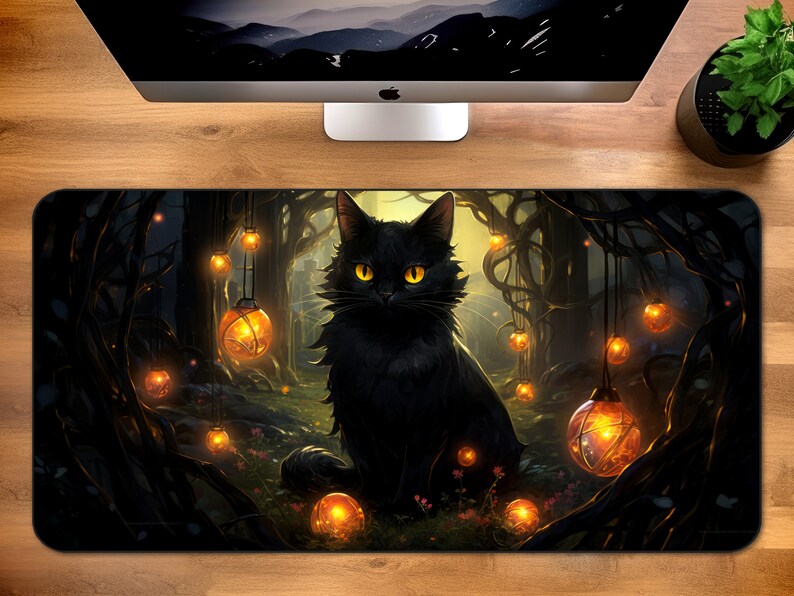 Black Cat Desk Mat Halloween Mouse Pad Cottagecore Horror - Etsy
