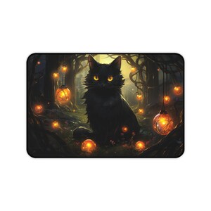 Black Cat Desk Mat, Halloween Mouse Pad, Cottagecore, Horror Aesthetic ...