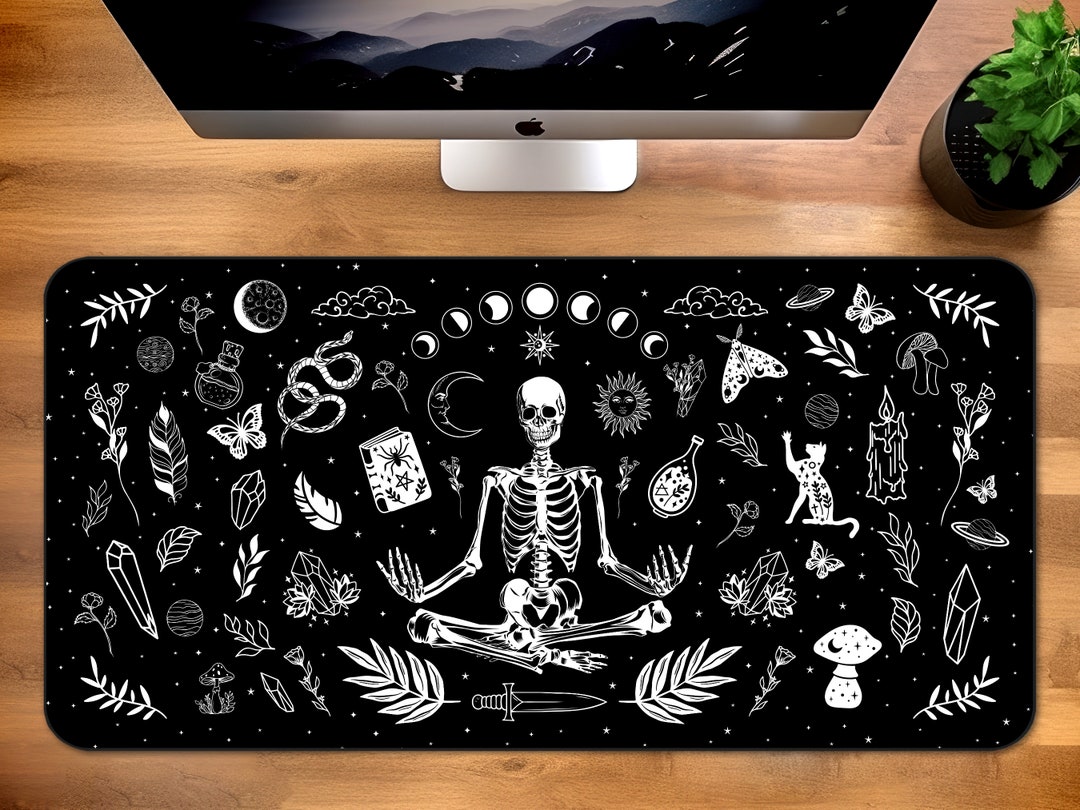 Witchy Skeleton Desk Mat, Spooky Black Dark Academia Gaming Mouse Pad ...