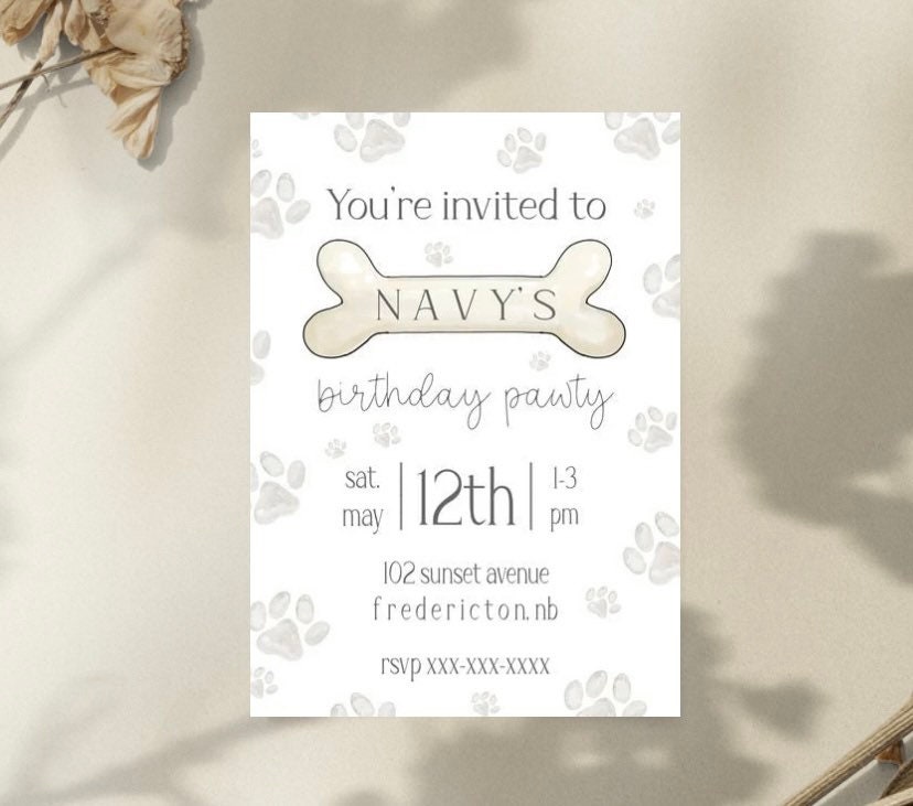 Dog Birthday Party Invitation, Dog Party, Pawty Invitation, Paw Print ...