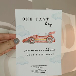 One Fast Boy, First Birthday Race Car Theme Digital Invite, Digital ...