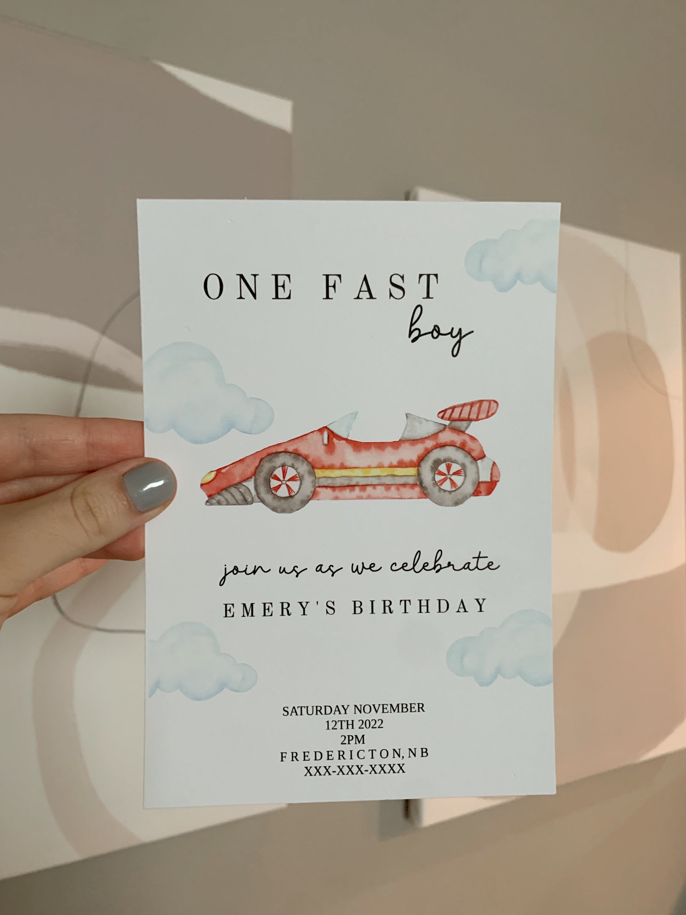 One Fast Boy, First Birthday Race Car Theme Digital Invite, Digital ...