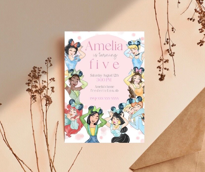 Disney Princess Birthday Invitation, Modern and Simple Child Party ...