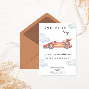 One Fast Boy, First Birthday Race Car Theme Digital Invite, Digital ...