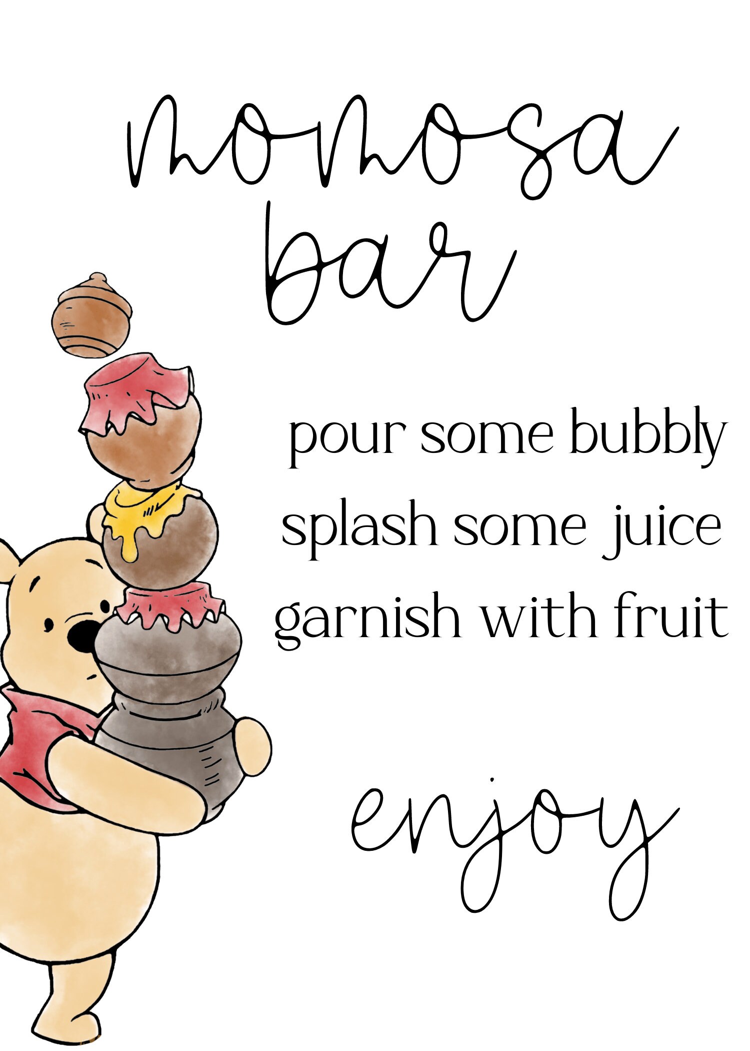 Winnie the Pooh Momosa Bar Sign, Honey Bear, Editable Shower Sign ...