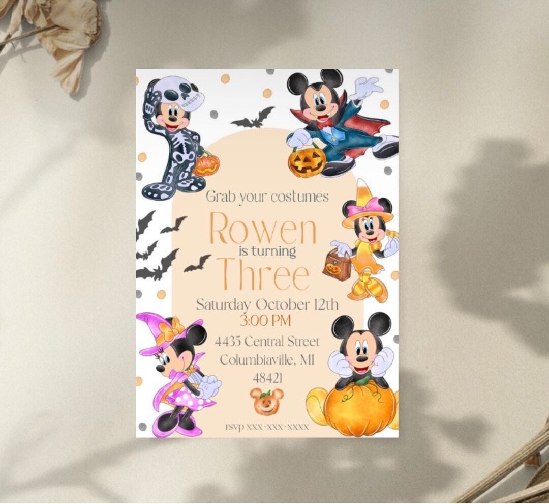 Disney Halloween Birthday Invitation, Halloween Party Invite, Costume ...