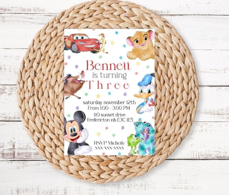 Disney Birthday Invitation, Disney Theme Invite, Monsters Inc, Cars ...