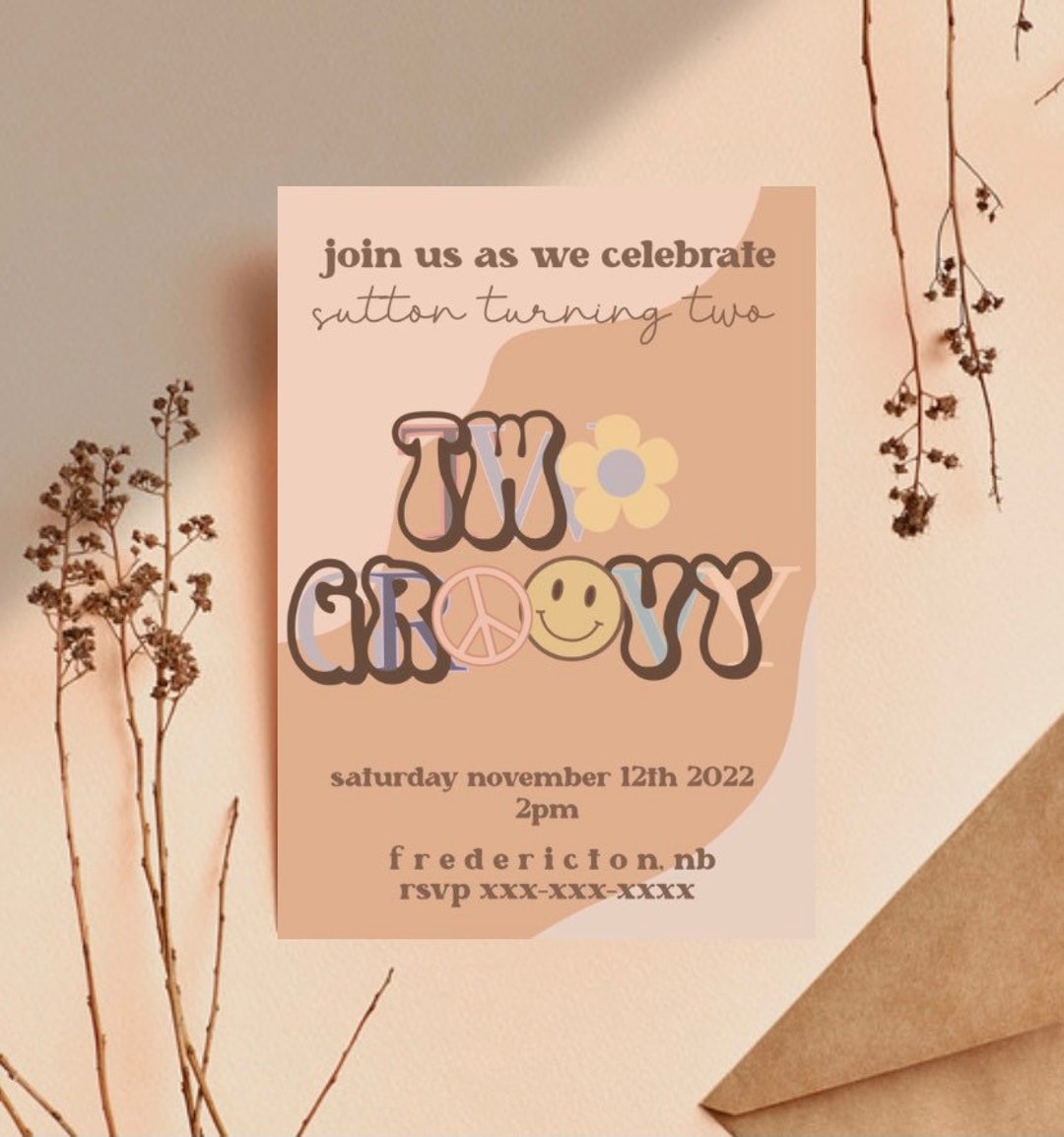 Two Groovy Birthday Invitation, Groovy Birthday Theme, Retro, Second ...