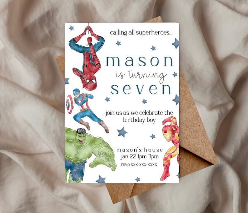 Superhero Digital Birthday Invitation, Marvel Birthday Invite ...