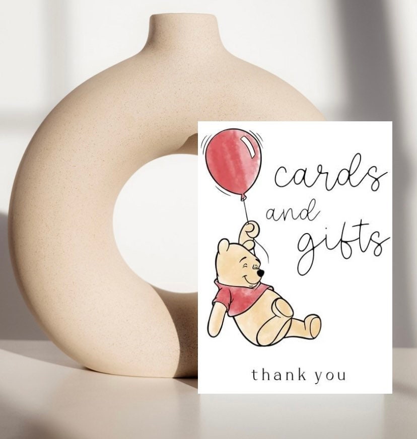 Winnie the Pooh Cards and Gifts Sign Bear Editable Welcome - Etsy