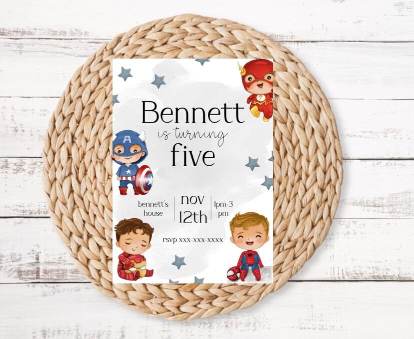 Superhero Digital Birthday Invitation, Baby Marvel Birthday Invition ...