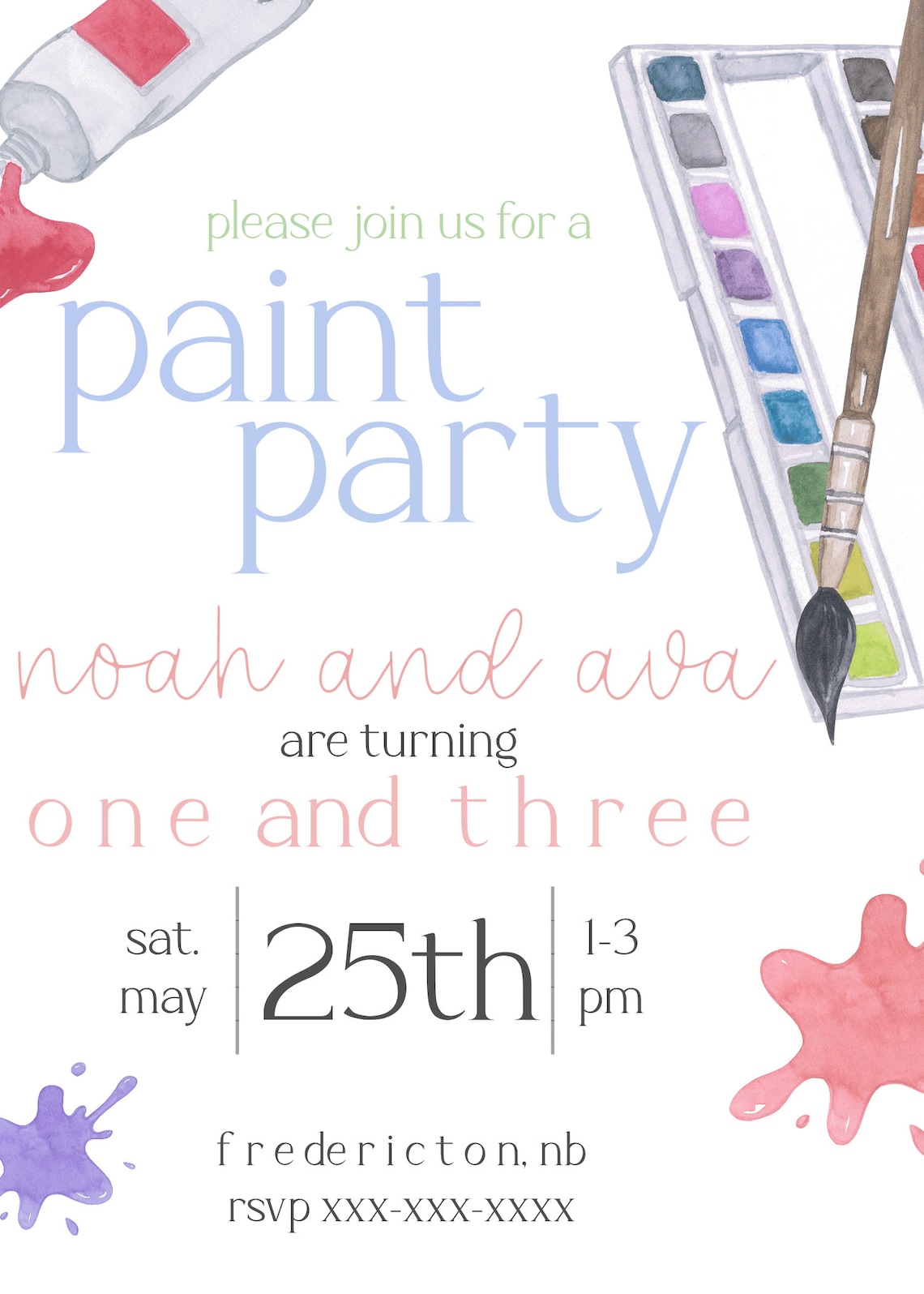 Paint Party Birthday Invitation, Paint Theme Birthday, Art Party ...