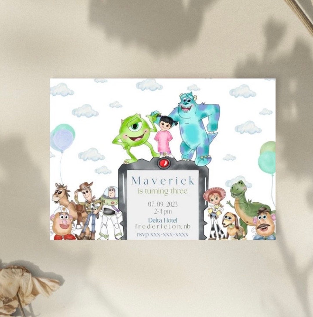 Disney Birthday Invitation, Disney Theme Invite, Monsters Inc, Toy ...