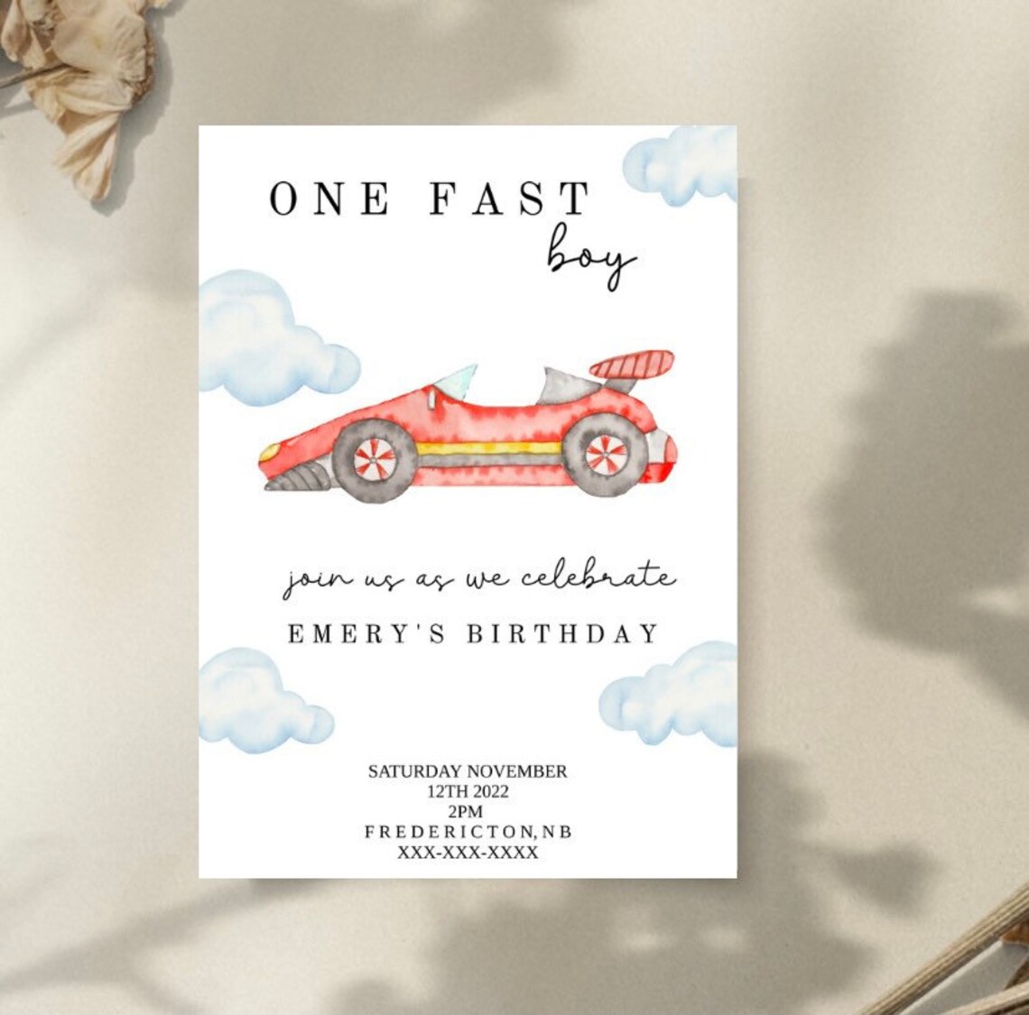 One Fast Boy First Birthday Race Car Theme Digital Invite - Etsy