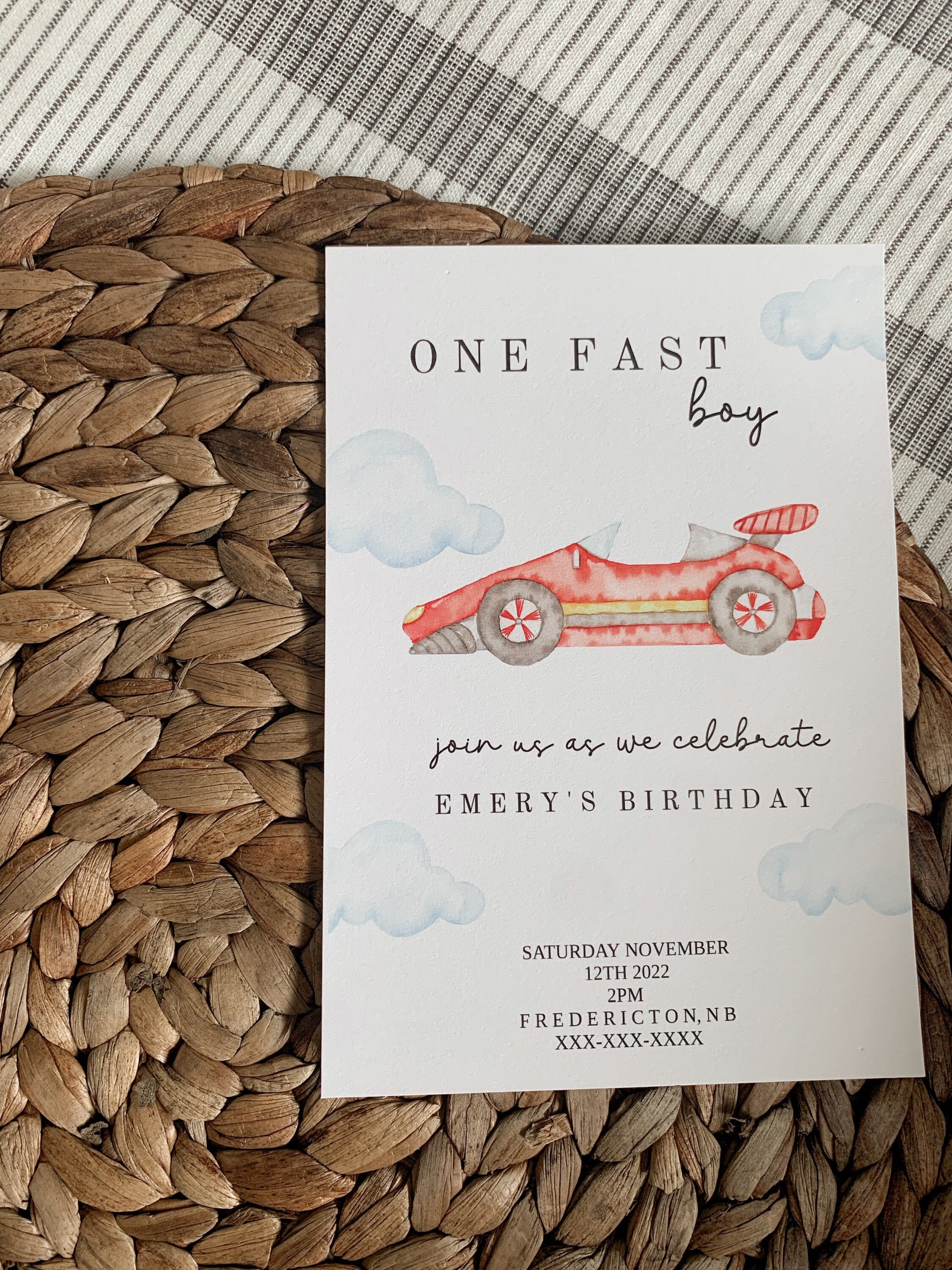 One Fast Boy, First Birthday Race Car Theme Digital Invite, Digital ...