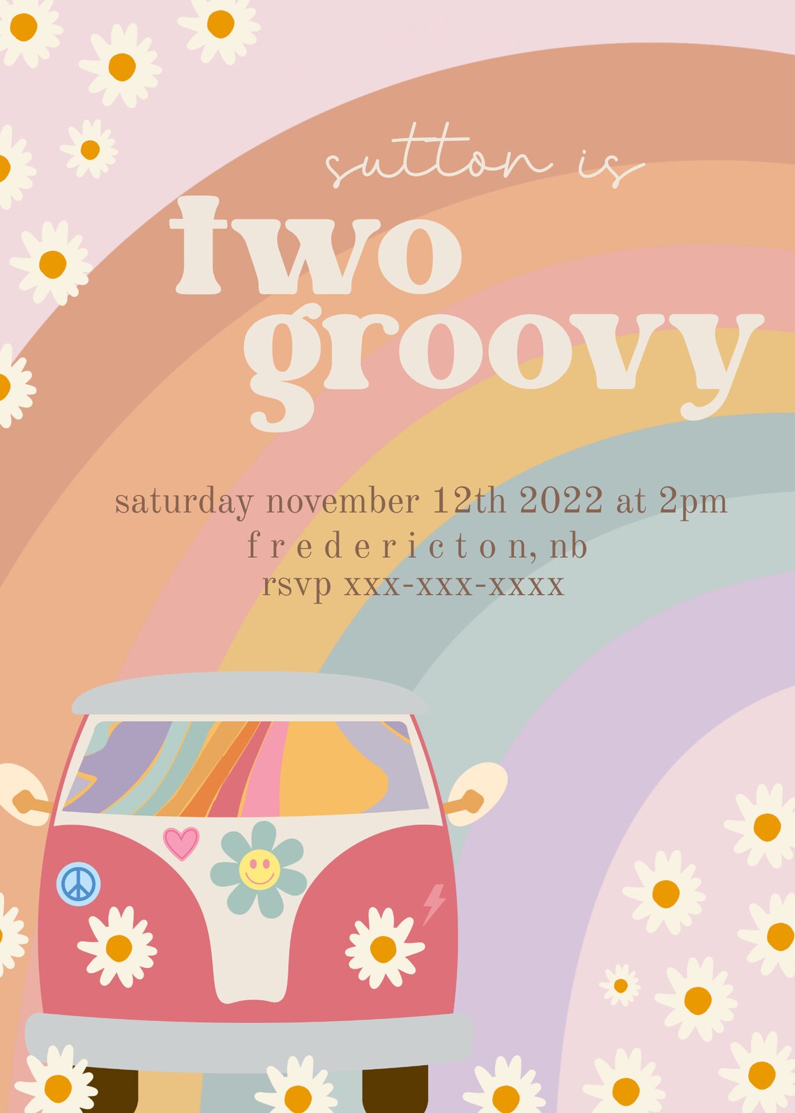 Two Groovy Editable and Digital Birthday Invitation Template - Etsy