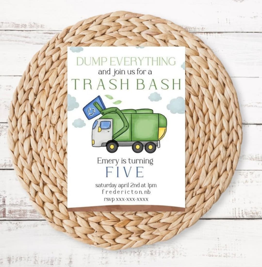 Garbage Truck Birthday Party Invite, Trash Truck Party, Garbage Man ...