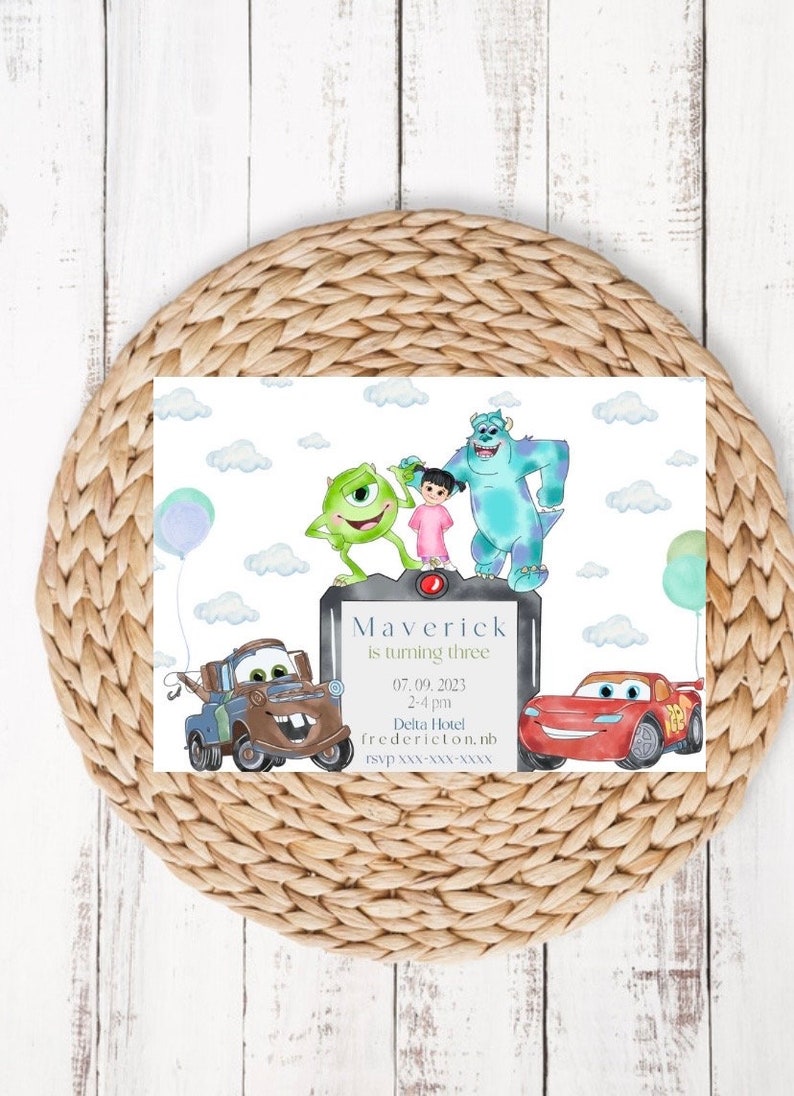 Disney Birthday Invitation, Disney Theme Invite, Monsters Inc, Cars ...