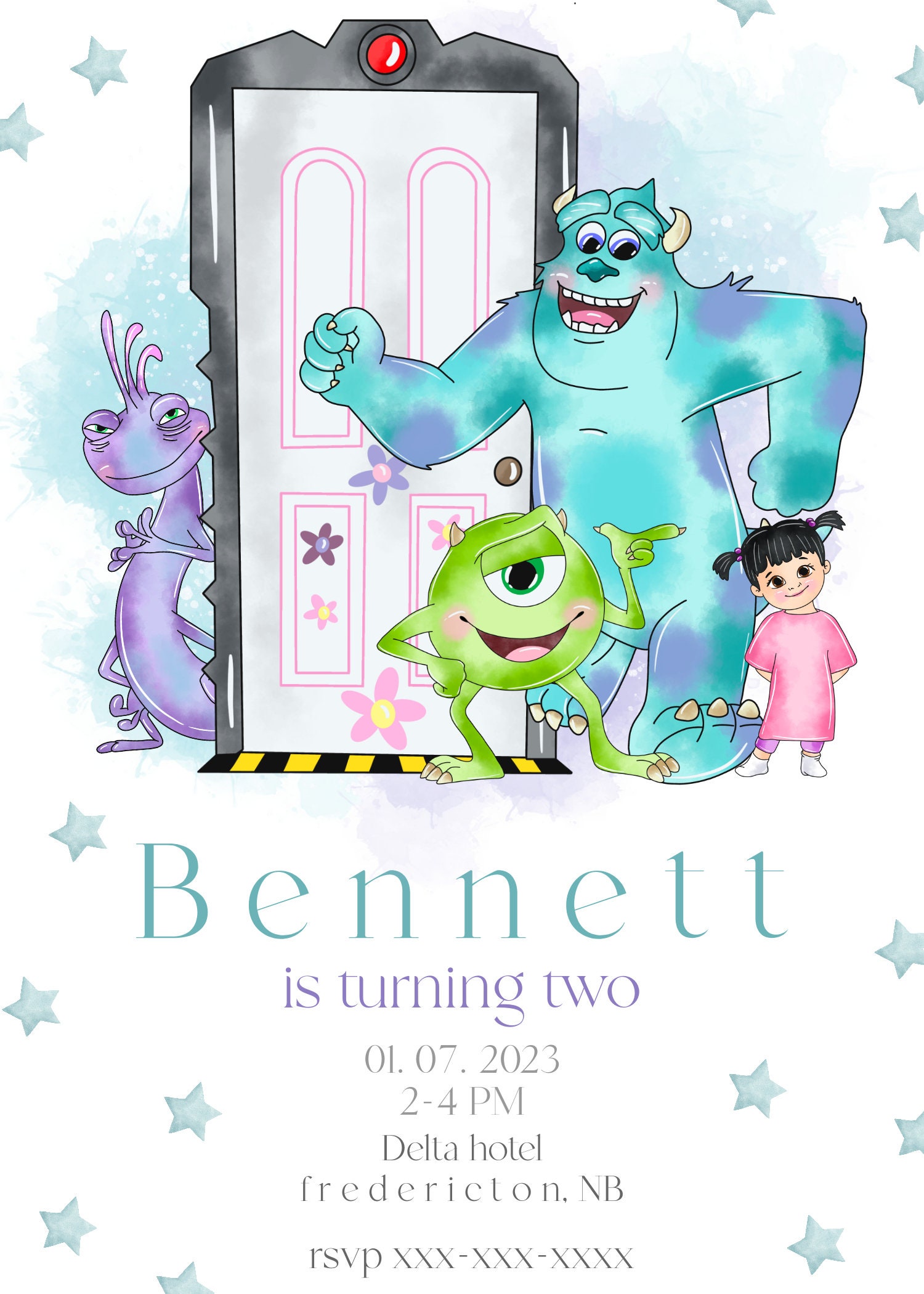 Monsters Inc Inspired Birthday Invitation, Sully Mike and Boo, Disney ...