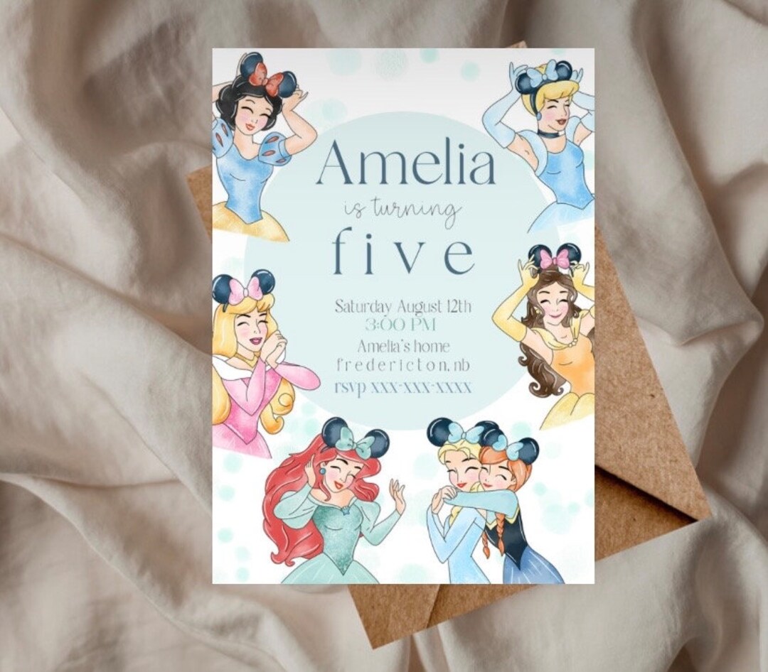 Disney Princess Birthday Invitation, Modern and Simple Child Party ...