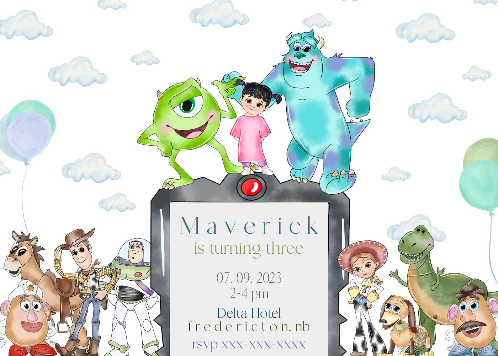Disney Birthday Invitation, Disney Theme Invite, Monsters Inc, Toy ...