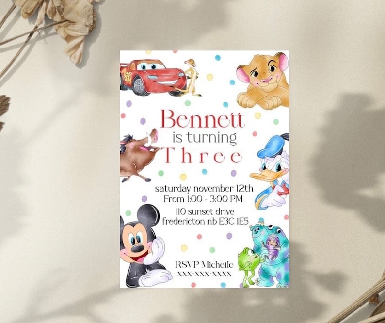 Disney Birthday Invitation, Disney Theme Invite, Monsters Inc, Cars ...