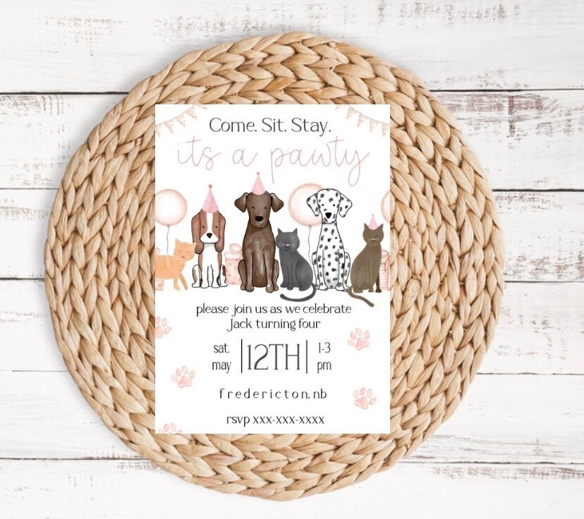 Cat Dog Birthday Party Theme, Birthday Pawty Invitation, Come Sit Play ...