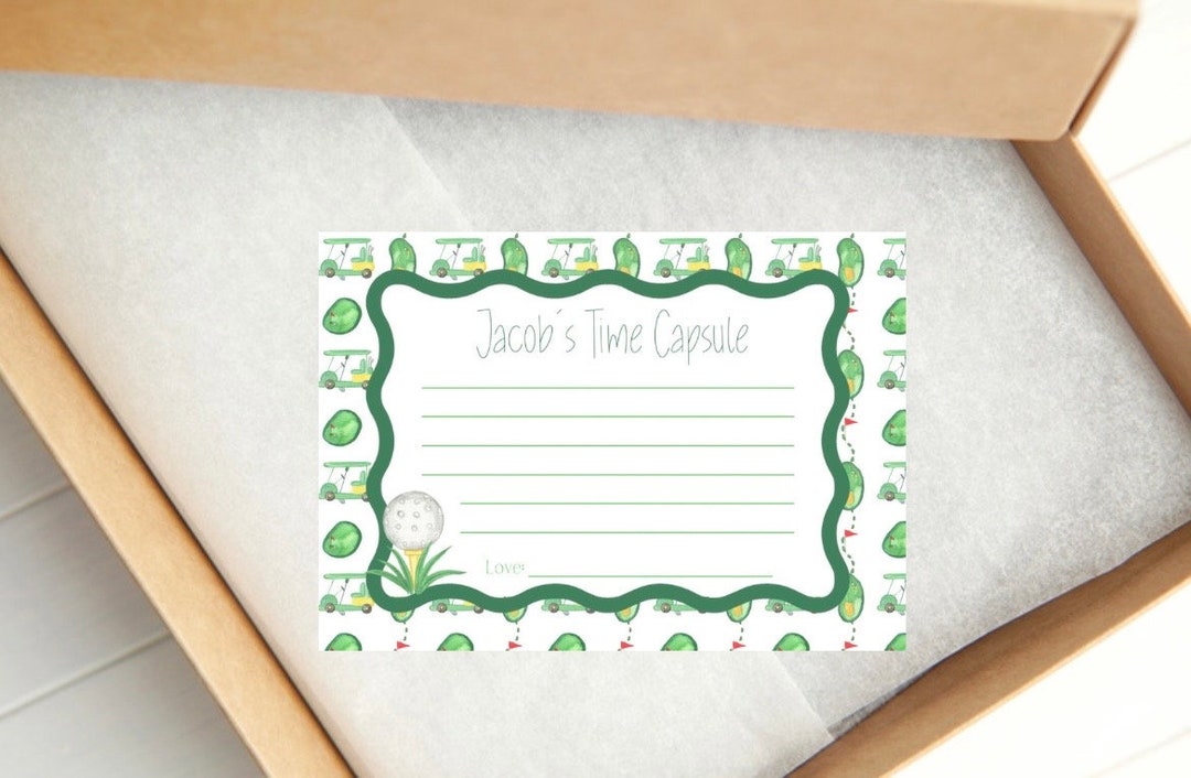 Golf Theme Editable Time Capsule Card, First Partee Birthday Theme ...