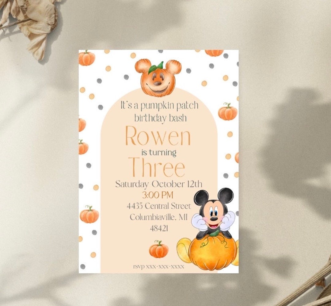 Disney Pumpkin Patch Birthday Invitation, Fall Theme Party Invite ...
