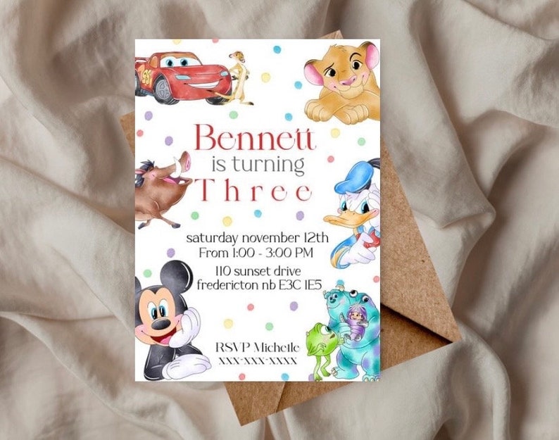 Disney Birthday Invitation, Disney Theme Invite, Monsters Inc, Cars ...