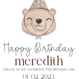 Watercolor Simple Bear Birthday Invitation, Editable and Printable ...