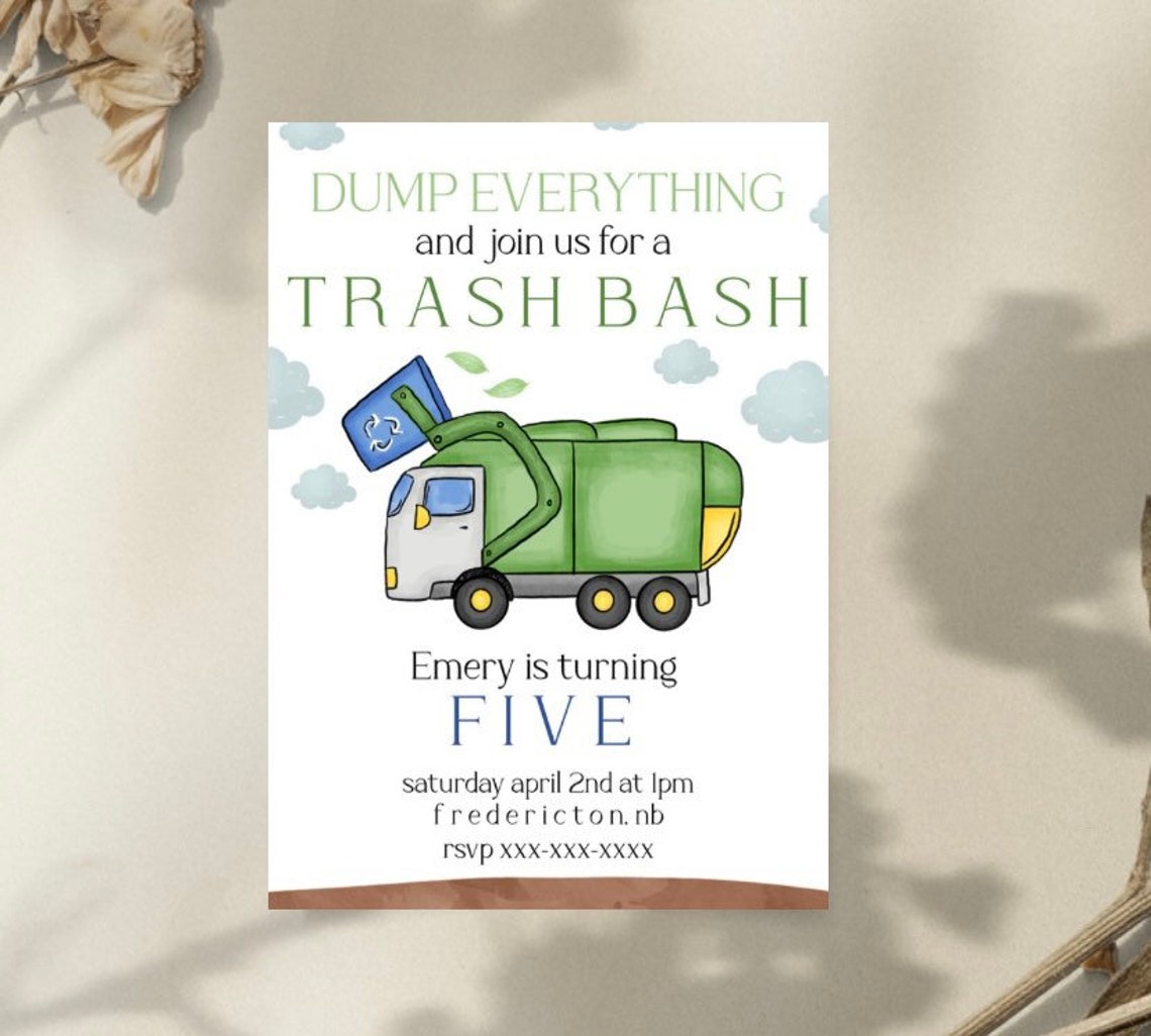 Garbage Truck Birthday Party Invite, Trash Truck Party, Garbage Man ...