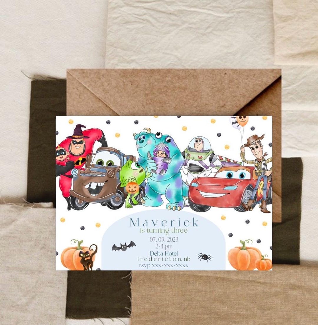 Disney Pixar Halloween Birthday Invitation, Halloween Party Invite ...