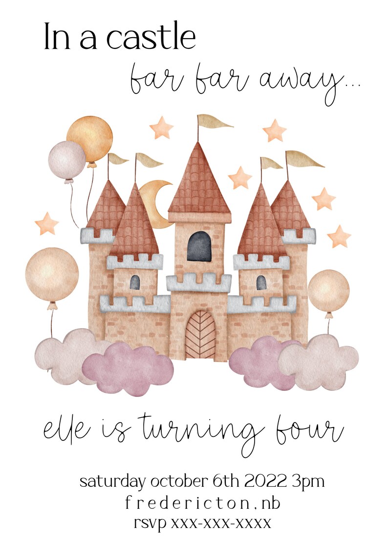 Castle Birthday Invitation, Modern and Simple Child Party Invitation ...