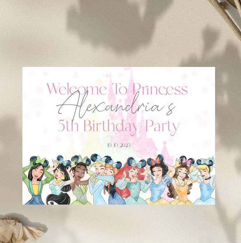Disney Princess Birthday Welcome Sign Modern and Simple Child - Etsy