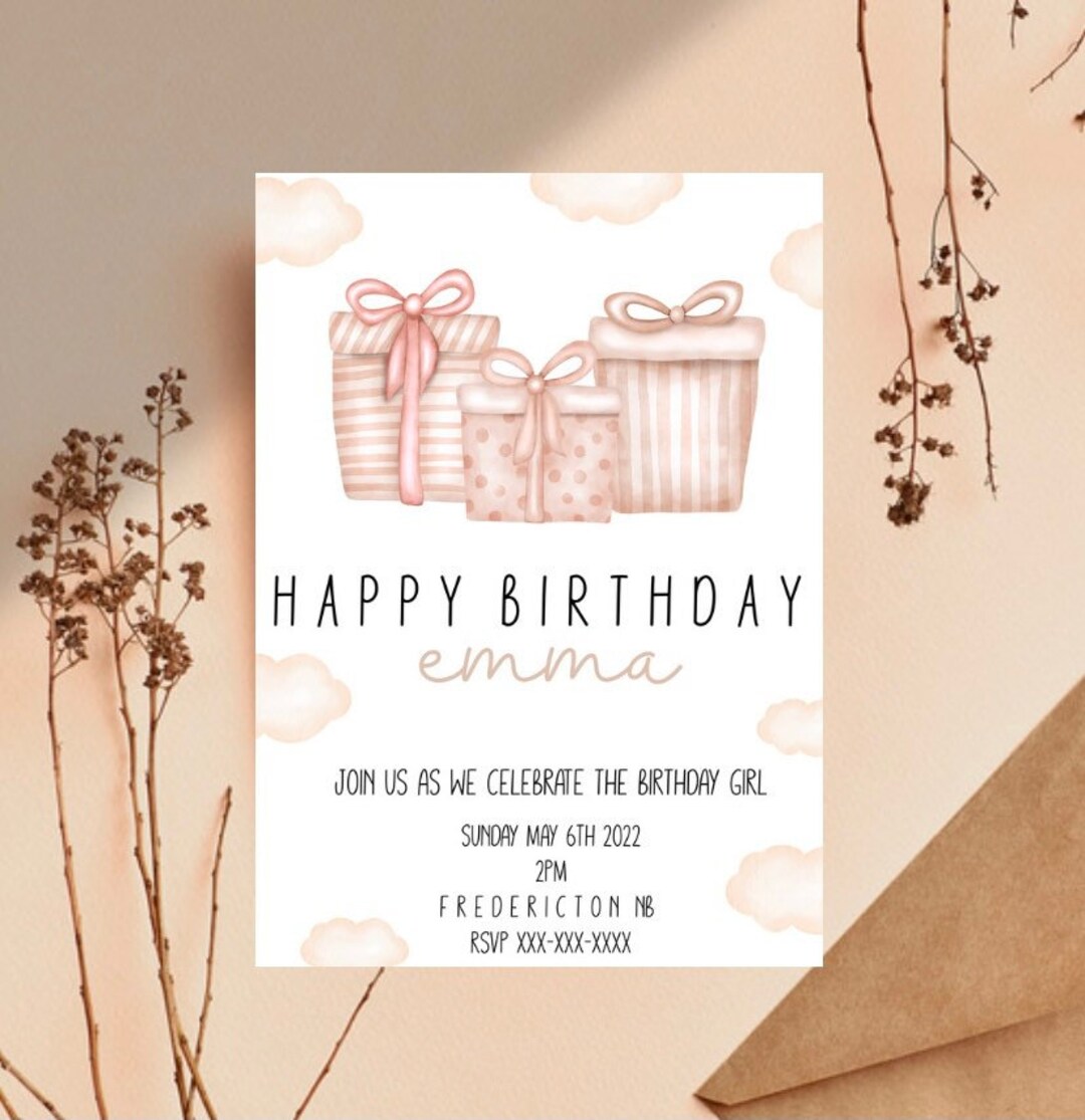 Minimal and Modern Little Girl Birthday Party Invitation, Digital and ...